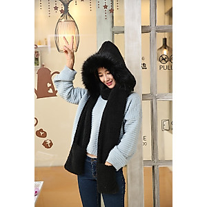 Winter Warm Women Hoodie Hat/Scarf/Gloves Set Soft Plush Thick Warm Hat