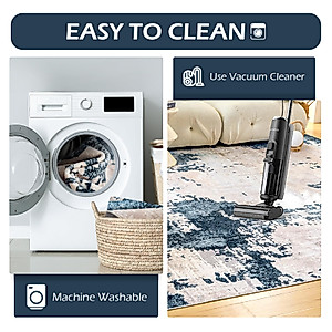 OIGAE Machine Washable Rug - 8x10 Area Rug Low-Pile Non-Shedding Foldable Abstract Modern Rugs, Stain Resistant Anti Slip Backing Rugs for Living Room&Bedroom&Dining Laundry Home Office Carpet, Blue