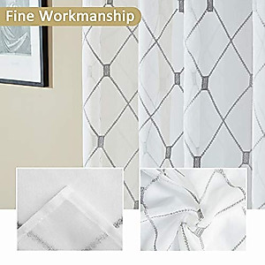 Top Finel White Kitchen Sheer Curtains Valances 18 Inch Length Embroidered Rod Pocket Small Window Curtains for Basement Bathroom, Set of 2