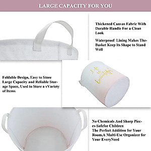 Mziart Storage Bins, 19.7" Large Storage Basket Canvas Nursery Hamper Collapsible Laundry Baskets Waterproof Organizer Basket with Gradient Design for Toys Clothes Kids Bedroom (Pink)