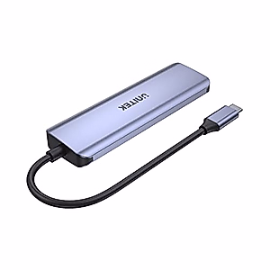 UNITEK Aluminium Hub 4-in-1 USB 3.2 Gen1 Data Transfer 5Gbps Integrated Cable 15 cm with USB-C Connector 4 USB-C Ports Plug and Play Colour Space Grey Recommended for Ultrabooks