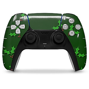 WraptorSkinz Skin Wrap compatible with Sony PS5 DualSense Controller Christmas Holly Leaves on Green (CONTROLLER NOT INCLUDED)
