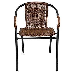EMMA + OLIVER 2 Pack Medium Brown Rattan Indoor-Outdoor Restaurant Stack Chair