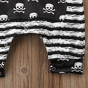 Xiaodriceee Newborn Baby Hooded Romper Boy Girl Sleeveless Striped Skull Jumpsuit Outfit Clothes 0-6 Months