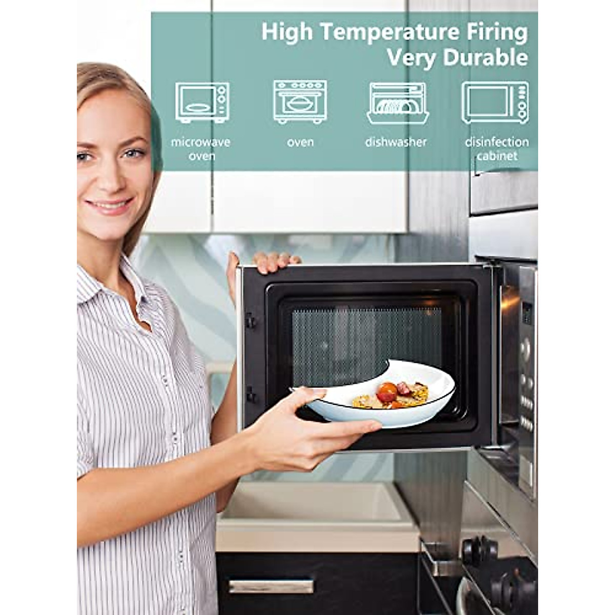 Plates and Bowls Sets,5 PCS Moon Dinner Plates Household/Hotel Porcelain Dish Set,White Ceramic Dinnerware Sets for Salad/Snack/Dessert/Appetizer, Microwave Oven and Dishwasher Safe Scratch Resistant