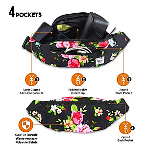Vibe FESTIVAL GEAR Fanny Pack for Men Women - Many Prints - Black Holographic Silver Gold Cute Waist Bag for Festival Rave Hiking Running Cycling