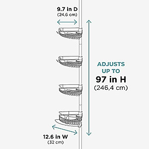 Zenna Home Rust-Resistant Corner Shower Caddy for Bathroom, 4 Adjustable Shelves with Towel Bar and Hooks, with Tension Pole, for Bath and Shower Storage, 60-97 Inch, Bronze