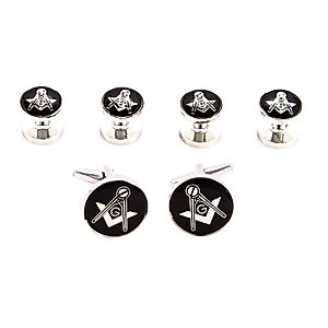 MRCUFF Freemason Masonic Mason Cufflinks and Studs Tuxedo Set in a Presentation Gift Box & Polishing Cloth