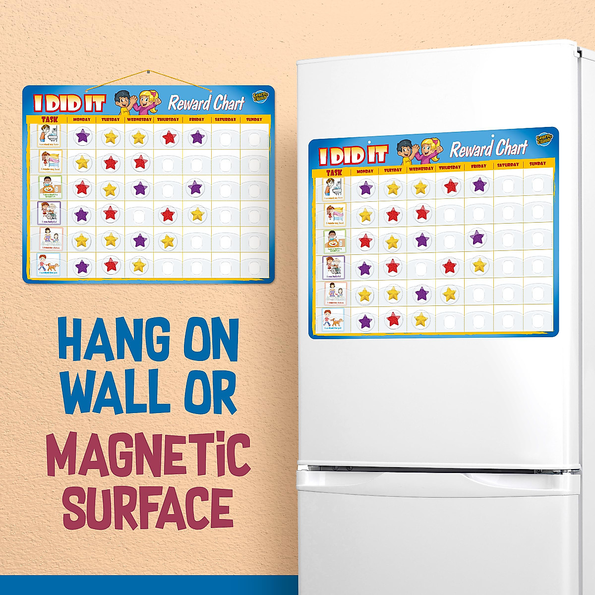 Kids Behavior Reward Chart - 63 Chores as Potty Train, & More. “Thick Magnetic” Responsibility Chart Board/Tasks-for Multiple Kids