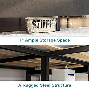 IYEE NATURE Full Size Bed Frame with Headboard,Sturdy Platform Bed with Wooden Slats Support,No Box Spring,Mattress Foundation,Easy Assembly,Dark Grey