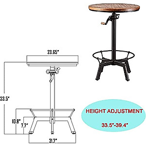 Topower Three-Piece Bar Table and Chair Set Height Adjustable Pub Table and Industrial Dining Breakfast Chair Metal Bar Stool with Wood Backrest Black (1 Table + 2 Chairs)