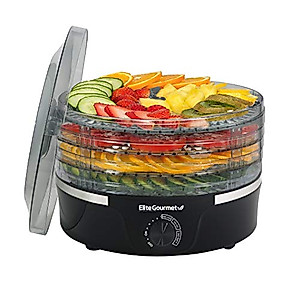 Elite Gourmet EFD319 Food Dehydrator, 5 BPA-Free 11.4" Trays Adjustable Temperature Controls, Jerky, Herbs, Fruit, Veggies, Dried Snacks, Black