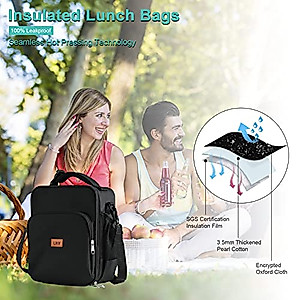 YANGYANG Insulated Lunch Bag, Reusable Freezable Lunch Box for Men Women, Leakproof Cooler Small Lunch Bag with Adjustable Shoulder Strap for Adults Black