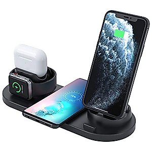 Wireless Charger,6 in 1 Charger Stand Compatible with iPhone/Android/Type-C with USB Port for Apple Watch, Fast Wireless Charging Dock Station for AirPods/iPhone/Samsung/Huawei/LG/HTC