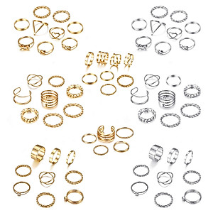 LOYALLOOK 65PCS Bohemian Knuckle Ring Midi Set Hollow Silver Gold Vintage Stackable Rings Fashion Finger for Women