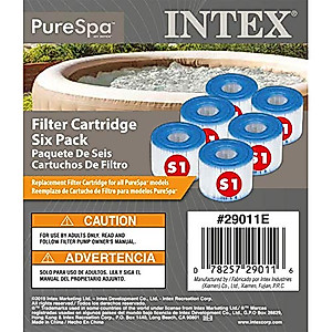 Intex 29011E Type S1 PureSpa Easy Set Pool Spa Hot Tub Filter Replacement Cartridges (6 Filters), Blue and White