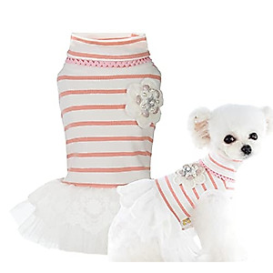 MSNFOASM Pet Dog Pink Stripe Dog Dress,Dog Tutu Lace Skirt Wedding Dress for Small Girl Dogs Cats（Pink Stripe M）