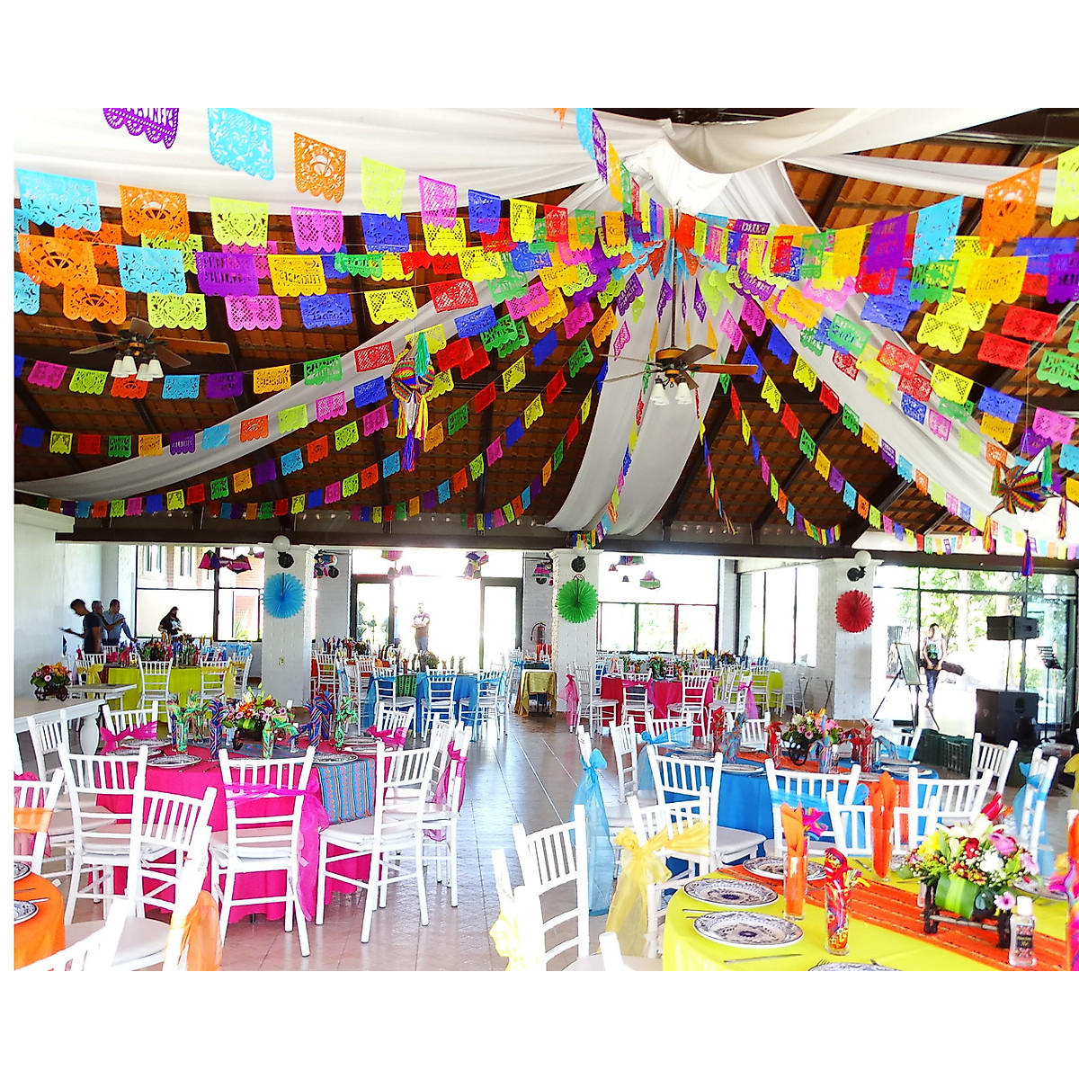 5 Pk Mexican Fiesta Party Decorations, Papel Picado Banner 60 ft Cinco de Mayo party papel picado tissue paper, Mexican theme supplies for Day of the dead Decorations, Birthdays, Mexican Banner Flags