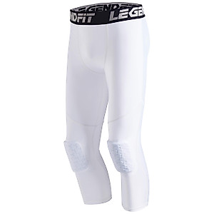 Legendfit Adults' Compression Pants with Knee Pads Basketball 3/4 Capri Men Women Padded Tights Leggings Protector White