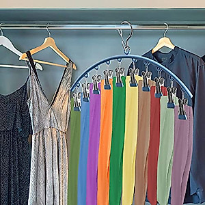 2 Pack Hanging Leggings Organizer for Closet, Legging Holder with 10 Clips Holds 20 Leggings, 360° Roatable Pant Hook Hanger with Rubber Coated Space Saving Organization（Blue）