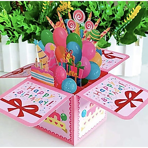 Get Your Merch 3D Popup Happy Birthday Card, Ideal for Sharing a Birthday, Sending a Congratulations, Greeting Card with Envelope and Unique Design- Pink