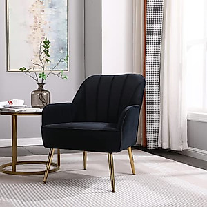 HANLIVES Accent Chair Set of 2,Modern Mid Century Velvet Sherpa Armchair,Comfy Arm Chair for Living Room Bedroom Office Waiting Room,Barrel Chairs(Black*2)