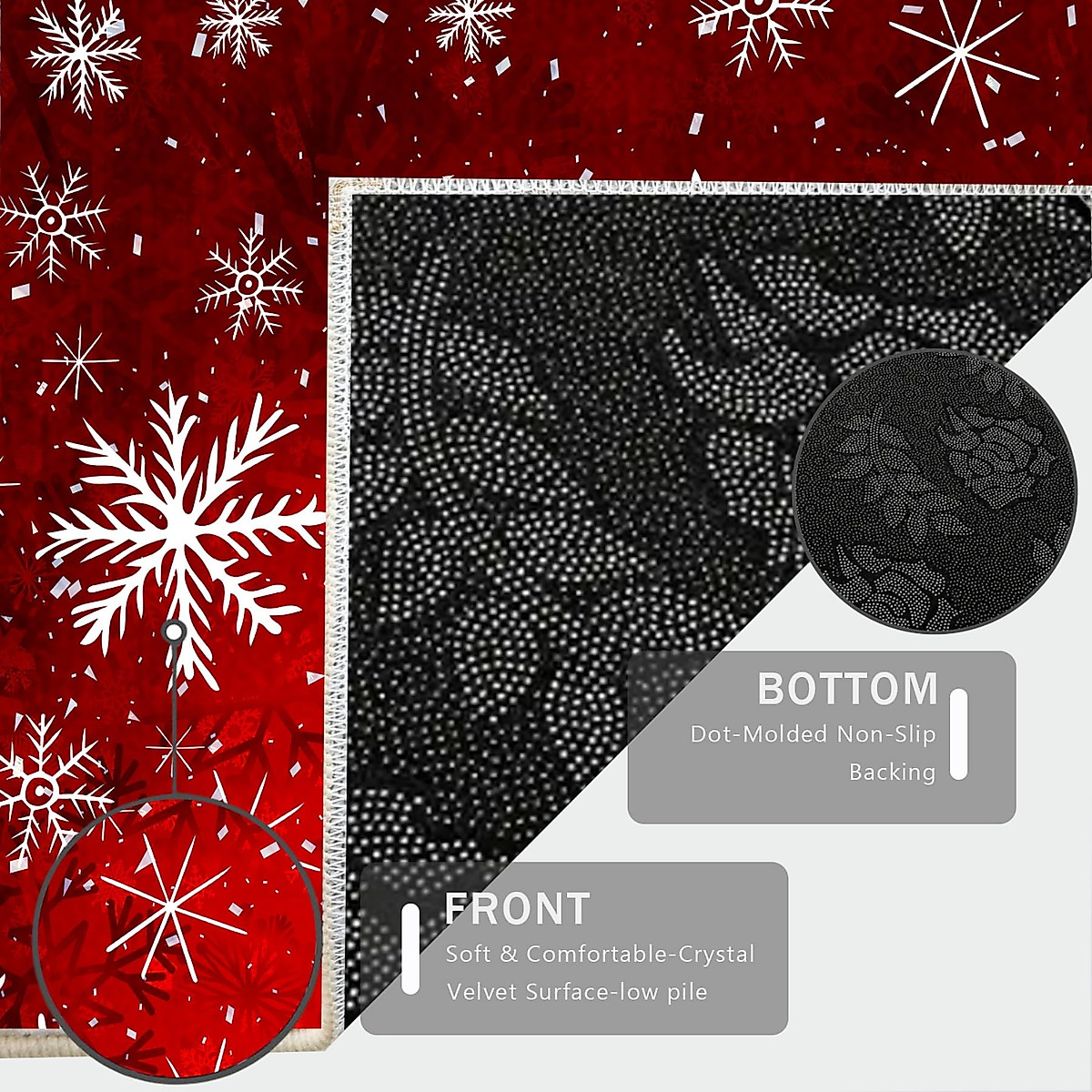 ZLXMN Red Christmas Area Rug,5x6ft,Christmas Room Decor Red with White Snowflakes Rug, Xmas Winter Home Decor Rubber Backed Rugs for Entryway Indoor Living Room Bedroom Easy Clean Carpet