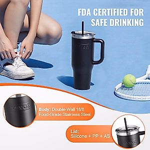 VEVOR 40 oz Insulated Water Bottle, Stainless Steel Sports Coffee Cup with Lid, Handheld Travel Coffee Mug Double Walled, Camping Hydration Flask Leakproof, for Indoor/Outdoor School, Work, Black