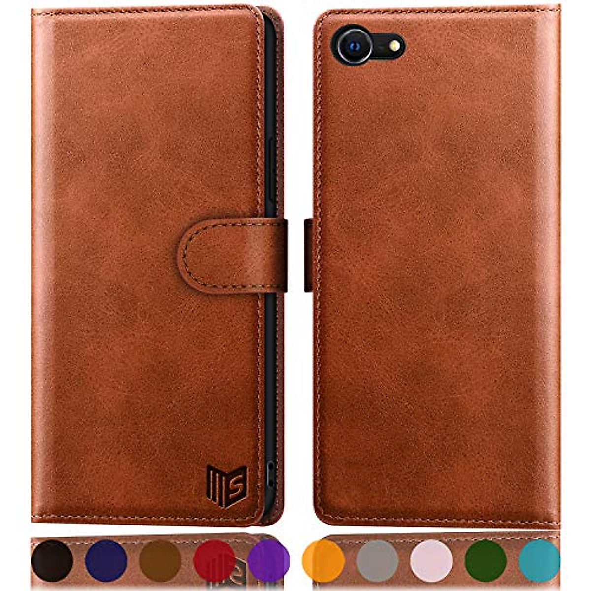 SUANPOT for iPhone 7/8/SE2/SE 3rd 2022 4.7" RFID Blocking Wallet case Credit Card Holder,Flip Book PU Leather Phone case Cover Cellphone Women Men for Apple iPhone SE3 case Wallet Light Brown