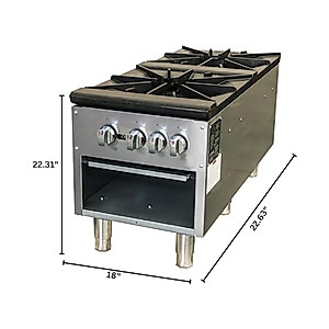 EMPURA 18" Vertical Countertop Gas Stock Pot Range with Cast-Iron Grate for Restaurant Restaurant | (2) Burners, 220,000 BTU | 18"W x 52.38"D x 20.63"H, Stainless Steel (Included: LP Conversion Kit)