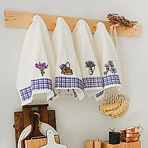 Lavien Home, Dish Towels for Kitchen Lavender Embroidered Absorbent and Soft Turkish Cotton Waffle Weave (Set of 4), Boho Farmhouse Decor with Plaid 16 x 23 inches