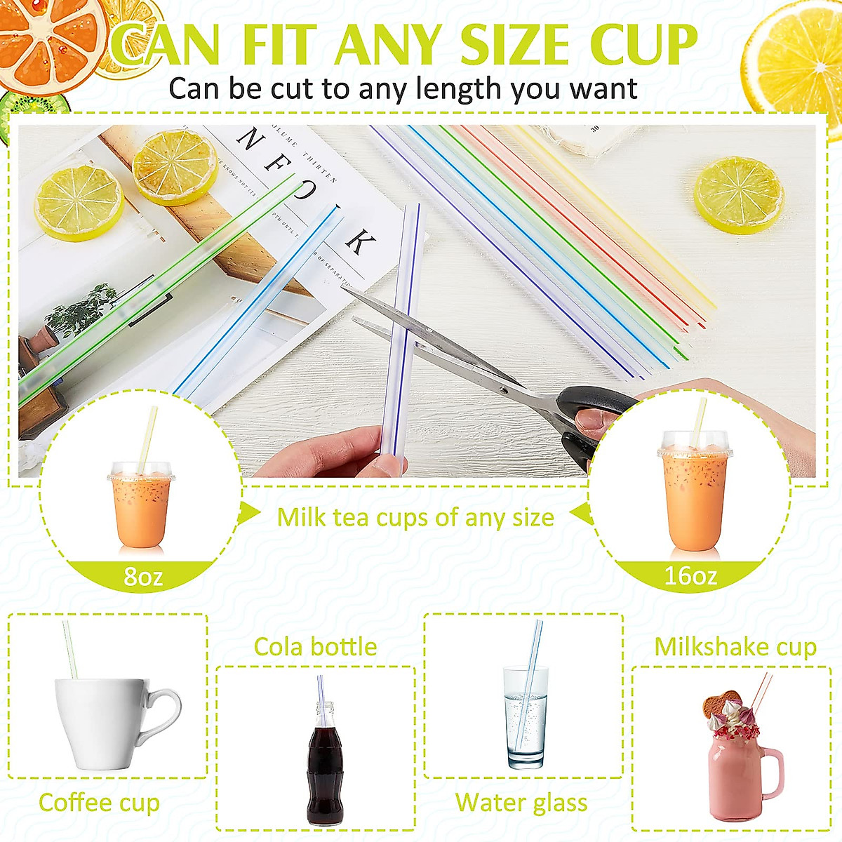 300 Pcs Jumbo Boba Straws Large Smoothie Straws Individually Wrapped Bubble Tea Striped Straws 9.06 Inches Extra Wide Plastic Milkshake Straws Disposable Drinking Straws with Pointed End for Drinks