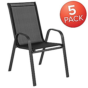 Flash Furniture 5 Pack Brazos Series Black Outdoor Stack Chair with Flex Comfort Material and Metal Frame