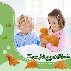 Niurewan 4 Pcs Dino Nugget Pillow Set,Large Chicken Nugget Plush with 3 Small Dinosaur Plush Toys,Dino Stuffed Animal for Birthday Gift Party Favors