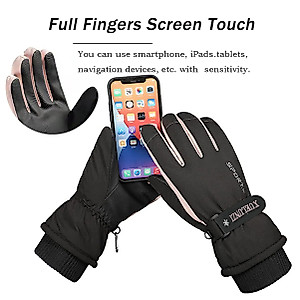 Ottsas Womens Winter Gloves Ski Gloves for Women Snow Gloves Touchscreen Waterproof Gloves Women Windproof (Black and Pink, One Size)