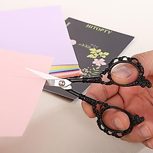 HITOPTY Small Sharp Embroidery Scissors with Cover - Tiny Precision Detail Scissors for Sewing Crafting Needlework Thread Fabric Yarn Cutting, Little Cute Black Shears