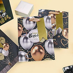 lilymelon 4 Pack 9" Happy Birthday Gift Bags For Birthday Party With Tissue Paper (Black/Gold)