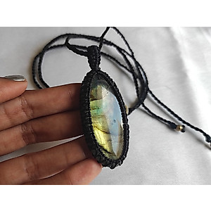 Natural Labradorite Macrame Pendant, Cord Wrapped Macrame Pendant, Bohemian Jewelry, Hand Wrapped Pendant