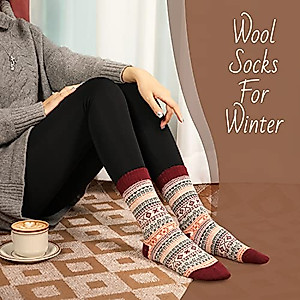 Loiyadn Loyaidn 5 Pairs Wool Socks for Women - Thick Soft Winter Socks for Women, Multicolored Winter Warm Boot Socks for Women Men