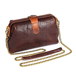 Women Retro Handmade Pouch Genuine Leather Handbag Classic Doctor Crossbody Bag Trendy Shoulder Purses Commuter Bag (Coffee)