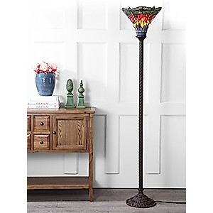 JONATHAN Y JYL8002B Dragonfly Tiffany-Style 71&quot; Torchiere Floor Lamp, Tiffany, Traditional, Art Nouveau Style, Elegant, Office, Living Room, Family Room, Dining Room, Bedroom, Foyer, Bronze/Green