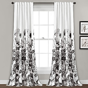 Lush Decor Zuri Flora Light Filtering Window Curtain Panel Pair, 52" W x 84" L, White & Black