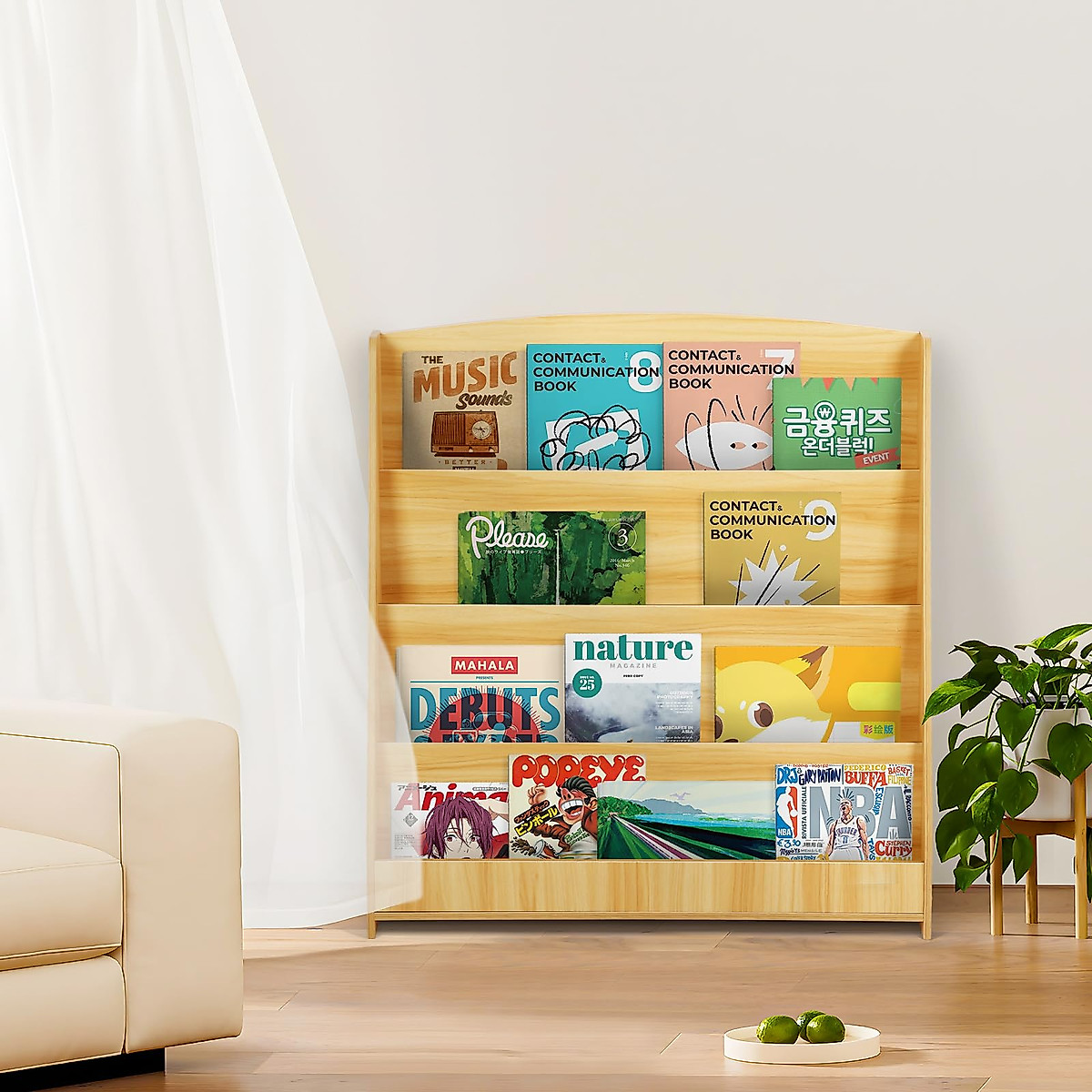 mopam Toddler Bookshelf 4-Tier Kids Wooden Bookshelf Baby Storage Book Rack Bookshelf for Kids Bookcase for Toddlers Children Bookcase Kids Bookcase for Toddler Room, Nursery, Classroom