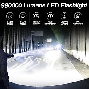 Kicoeoy Rechargeable Flashlights High Lumens, Led Flashlight 990000 Lumens Bright Flash Light with 7 Modes, Flashlights for Camping, Home, IPX7 Waterproof (2 Pack)