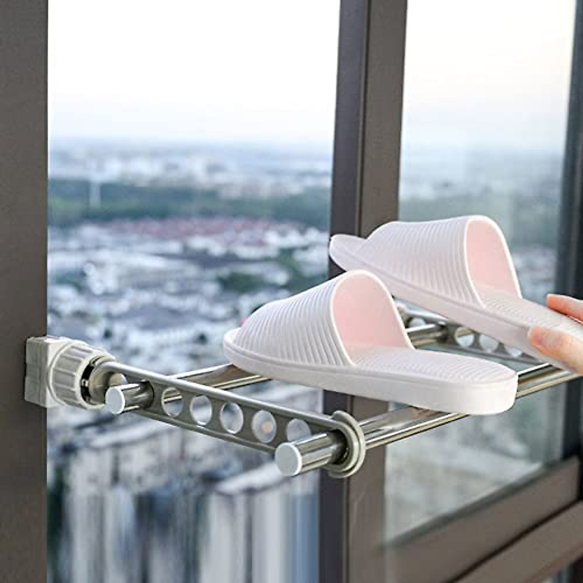 CLSMD Window Drying Rack Travel Portable Window Frame Clothes Hanger Hotel Laundry Rack Wall Mounted Indoor Hanging Rack for Clothes