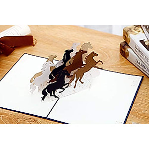 Liif Galloping Horses Greeting Pop Up Card For All Occasions, Pop Up Birthday Card, Happy Birthday Card, Fathers Day Card, Congratulations Card, Retirement Card, Horse Gifts For Women, Horse Lovers