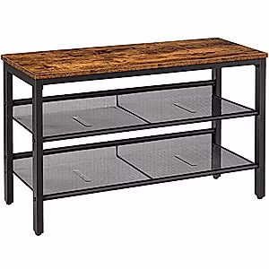 HOOBRO Shoe Bench, 3-Tier Shoe Rack, Industrial Shoe Organizer Storage Bench, 29.5 inches Flat and Slant Adjustable Mesh Shelves, for Entryway, Living Room, Hallway, Rustic Brown BF01HX01