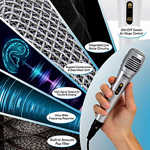 Pyle Wired Dynamic Microphone - Professional Moving Coil Unidirectional Handheld Mic with Built-in Acoustic Pop Filter, Rugged Construction, Steel Mesh Grill, 6.5 ft XLR Audio Cable Wire - PDMIK1