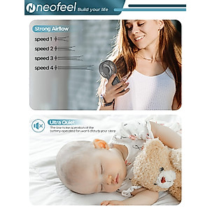 neofeel Portable Handheld Fan, 4000mAh 15hrs Personal Fan with Adjustable Lanyard, 4 Speeds Battery Operated Fan In Rechargeable for Hiking, Travel, Office, School, Camping