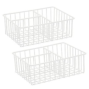 2 Pack White Wire Baskets for Kitchen, 3 Compartment Bin for Cabinet Shelves, Drawers (10 x 8 x 3.7 In)